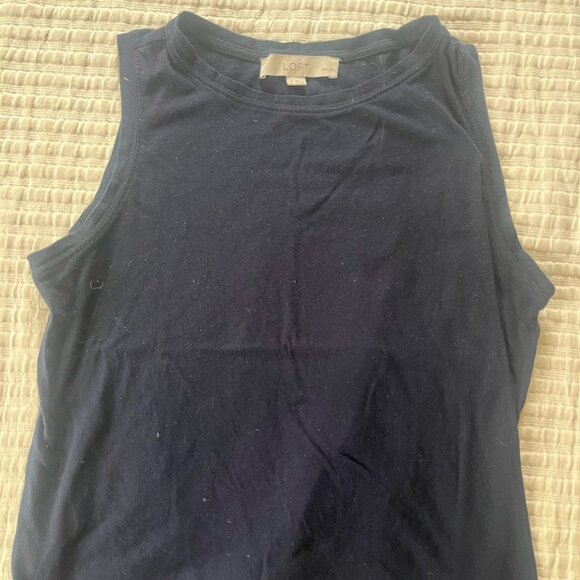 LOFT | Tops | Loft Crew Neck Cropped Tank Navy Sp | Poshmark